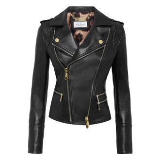 Philipp Plein Leather Biker Jacket - - Jackets - Damen - Schwarzk - S