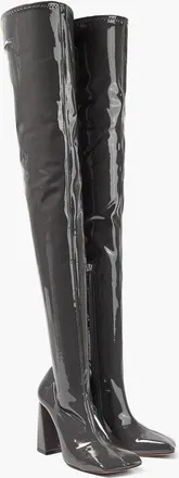 Amina Muaddi Patent Over-the-Knee Boots MARINE with 11cm Square Toe size 39