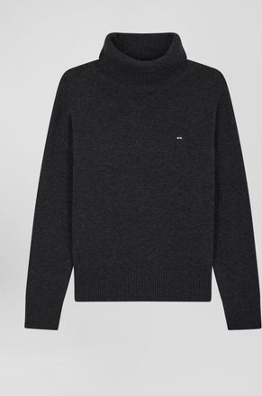 Eden Park Pull Col Roul&eacute; En Laine Et Coton Gris Fonc&eacute; Chin&eacute; Coupe Relaxed