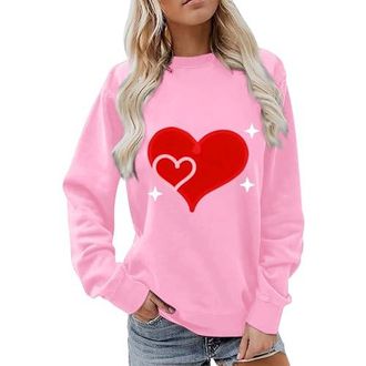 Generic Sweat-shirt de Saint-Valentin pour femme - Motif coeur - Pull &agrave; manches longues - Rouge - Motif coeur - Confortable - Mat&eacute;riau doux - Tenue de vacance