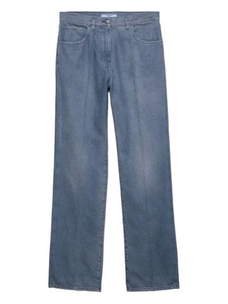 Prada jean d&eacute;lav&eacute; &agrave; patch logo - Bleu