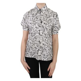 Dolce & Gabbana Elegante Trompeten-Print Seidenbluse - - Blouses & Shirts - Damen - Wei&szlig; - 2XS