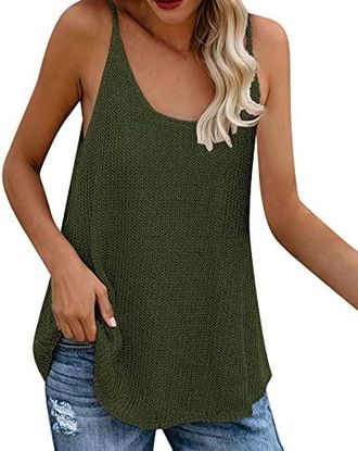 Generic Body pour femme - Col en V - Sans manches - Motif - Pull en tricot - Col rond - Camisole - Gilet en tricot douillet, vert, 3XL
