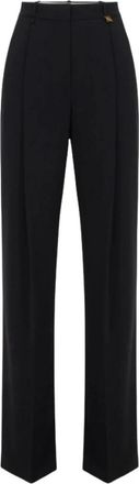 Elisabetta Franchi Femme, Pantalons, Noir, Taille: 44 FR Pantalon en cr&ecirc;pe l&eacute;ger avec breloque logo