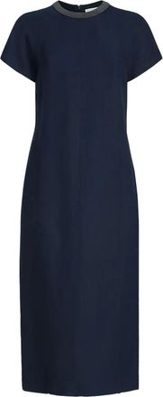 Brunello Cucinelli embellishement-collar midi dress - Blau
