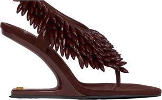 Balmain Femme, Chaussures, Brun, Taille: 39 EU Sandales No Wedge en cuir su&eacute;d&eacute; et perles