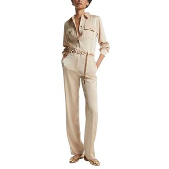 Michael Kors Femme, Combinaisons et Ensembles, Beige, Taille: 38 FR Satin Belted Jumpsuit