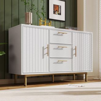 STILVORA Commode avec 2 Portes et 3 Tiroirs, &Eacute;tag&egrave;re R&eacute;glable, Style Moderne, en Panneaux de Particules, Blanc, 120&times;40&times;75 cm