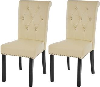Hhg 2er-Set Esszimmerstuhl Chesterfield Edinburgh ii, Stuhl K&uuml;chenstuhl, Nieten Kunstleder, creme, dunkle Beine