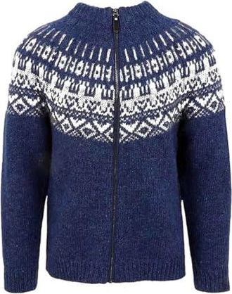 Generico Cardigan Homme en Laine dIslande avec Motif Islandais et Fermeture &Eacute;clair - Sweat-shirt &agrave; Manches Longues avec Fermeture &Eacute;clair - Veste Homme Hiver - 