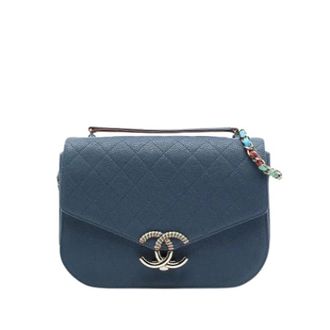 Chanel Sac bandouli&egrave;re matelass&eacute; en cuir caviar Pre-owned - Femme - Pre-owned - Bleu - Taille: ONE Size