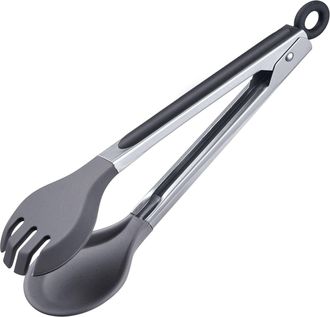 Westmark Buffetzange, Mit Silikon-Laffen, Gabel- und Löffellaffe, Länge: 25,5 cm, Rostfreier Edelstahl/Kunststoff/Silikon, Round Silicone Mini, Silber/Schwarz,