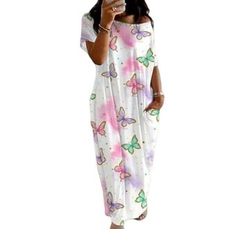 Generic Robe de nuit longue &agrave; manches chauve-souris &agrave; &eacute;paules d&eacute;nud&eacute;es pour femme, robe de nuit d&eacute;contract&eacute;e et confortable, coupe ample, robe de d&eacute;tente d&eacute;t&eacute;