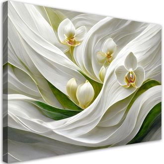 Feeby Wandbild - Wohnzimmer Modern Deko - Orchideen Wei&szlig;e Blume 3D - 60x40 1tlg - Bilder Leinwand - Bild auf Leinwand Schlafzimmer - Leinwandbilder f&uuml;r die 