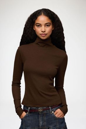 Ganni Rollkragenpullover aus meliertem Netzstoff - Gr&ouml;&szlig;e 32 braun