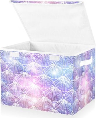 Mnsruu Aufbewahrungsboxen mit Deckel, rosa Muschel, Galaxie, Meerjungfrau, gro&szlig;er Aufbewahrungskorb, Organizer, Regale, W&uuml;rfel, Spielzeug, Kleidung, Unterbet