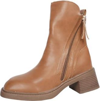 Generic Bottines &agrave; talons pour femme - &Eacute;l&eacute;gantes et d&eacute;contract&eacute;es - Couleur unie - R&eacute;tro - Fermeture &eacute;clair lat&eacute;rale - Confortables - Talon &eacute;pais - Classique 