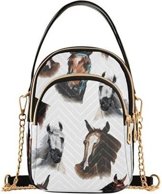 Mnsruu Sac &agrave; bandouli&egrave;re pour femme avec motif t&ecirc;te de cheval, petit sac &agrave; bandouli&egrave;re sacoche avec sangle de cha&icirc;ne amovible, plusieurs poches, A772, 15 x 2