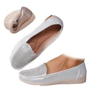 Generic Rhinestone Mocassins orthop&eacute;diques scintillants pour femme, chaussures orthop&eacute;diques scintillantes &agrave; enfiler, soutien de la vo&ucirc;te plantaire, baskets b
