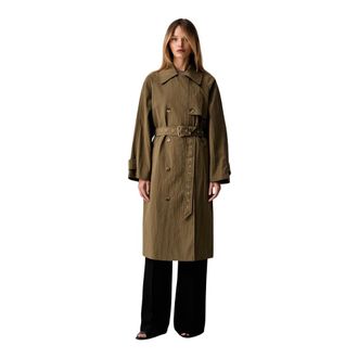 Michael Kors Femme, Manteaux, Vert, Taille: 38 FR Trench-coat oversize en coton et nylon lav&eacute;s