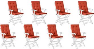 Beliani Auflagen 8er Set Rot Stoff 55x42x5 cm mit Befestigungsb&auml;ndern Knopfheftung Moderne Sitzauflage f&uuml;r Niederlehner Gartenstuhl