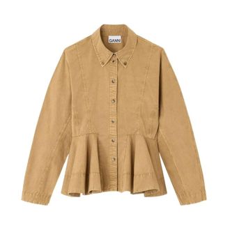 Ganni Femme, Blouses et Chemises, Brun, Taille: 40 FR Peplum Cotton Shirt