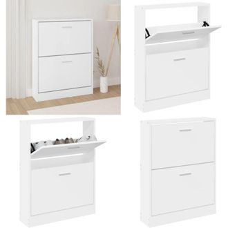 vidaXL Armoire &agrave; chaussures Blanc 59x17x81 cm Bois ding&eacute;nierie - Meuble Chaussure - Rangements Chaussures - Armoire &agrave; Chaussures - Rangement Int&eacute;rieur