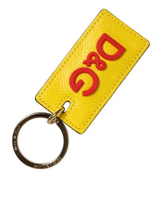 Dolce & Gabbana Unisex Yellow Calf Leather Logo Metal Ring Men Keychain Keyring 100lf