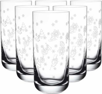 Villeroy & Boch Toys Delight Longdrink-Glas Set 6-teilig Klar, Spülmaschinenfest, Gläser Weihnachten Toys, Gläser Weihnachtsmotiv, Trinkgläser, Weihnachtsgläser, Cock