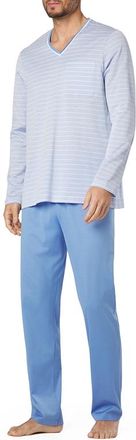 Novila Herren Pyjama blau Reine Baumwolle Gestreift