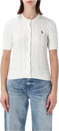 Polo Ralph Lauren Femme, Pulls, Blanc, Taille: 38 FR Cardigan Cable Short Sleeve