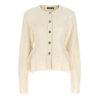 Rotate Rotate Birger Christensen - Cardigan en maille &agrave; basque - Femme - Pulls - Beige - Taille: 36 FR