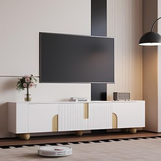 Generic TV Schrank mit Marmoreffekt Oberflache und Massivholz Standfussen fmit Vier Turen grossem Stauraum funktionaler Medienorganisation und Stabiler Konstr