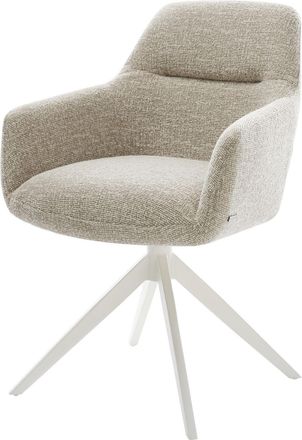 DELIFE Esszimmerstuhl Pejo-Flex Kreuzgestell breit Weiß Webstoff Soft Beige 360° drehbar Wippfunktion Taschenfederkern