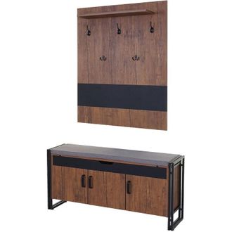 Hhg Garderobe mit Sitzbank 159, Garderobenpaneel Kommode, 53x110x30cm 3D-Struktur, mvg Wildeiche-Optik