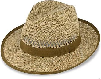Fiebig Bogart Chapeau de Paille pour Femmes et Hommes | Chapeau dété avec Ruban | Chapeau de Soleil à Large Bord | Fedora Made in Italy | en Couleur Nature