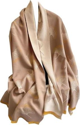 GFM Foulard pour femme Ginkgo Fleurs Cachemire Texture Pashmina Ch&acirc;le pour lautomne, lhiver, No&euml;l (FRLSHL-GG), Marron clair, L