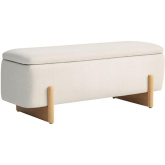 HOMCOM Homcom - Sitzbank mit Stauraum, Polsterbank mit Leinenoptik, Holzbeine, Bettbank mit Sicherheitsscharniere f&uuml;r Wohnzimmer, Schlafzimmer, Flur, 111 x