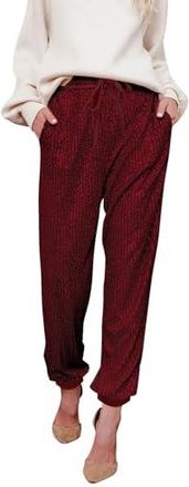 Generic Pantalon sarouel &agrave; paillettes pour femme - Taille haute - Pantalon &agrave; paillettes avec taille &eacute;lastique et cordon de serrage - Pantalon &agrave; sequins - Pour