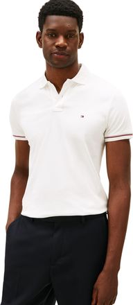 Tommy Hilfiger Herren Liquid Cotton RWB Cuff Slim Polo Mw0Mw41612 S/S Poloshirt, White (Ecru), XL