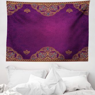 Abakuhaus Arabisch Wandteppich und Tagesdecke, Spitze-Art-Verzierung, aus Weiches Mikrofaser Stoff Wand Dekoration F&uuml;r Schlafzimmer, 150 x 110 cm, Pflaume