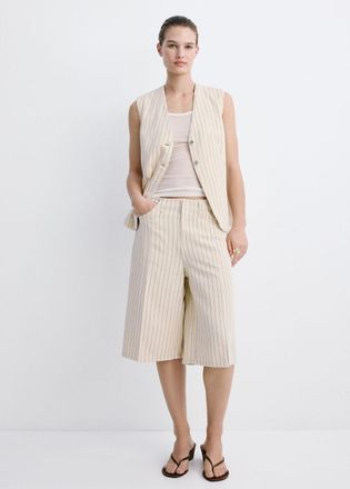 Mango Gilet de costume &agrave; fines rayures vanille - Femme - XS - MANGO