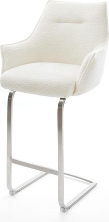 DELIFE Barstuhl Alja-Flex Boucl&eacute; Soft Beige Freischwinger Flach Edelstahl Silberfarben Taschenfederkern, Barst&uuml;hle