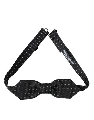 Dolce & Gabbana Black White Stitched Silk Men Neck Bow Tie And