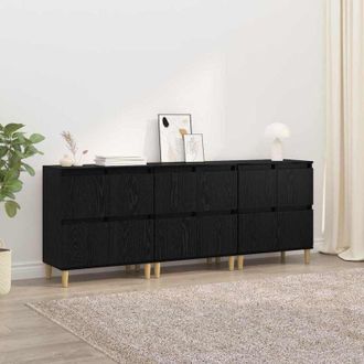 vidaXL vidaXL Buffets 3 pcs Ch&ecirc;ne noir 60 x 35 x 70 cm Bois ding&eacute;nierie