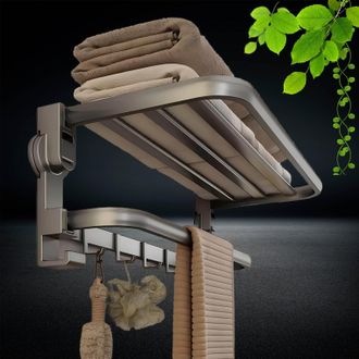 Generic Handtuchhalter Wand Aluminium Badetuchhalter Mit 7 Haken Badetuchhalter, Duschablage Bad Befestigung Mit Saugnapf, Handtuchhalter Klappbar(70cm/27.56i