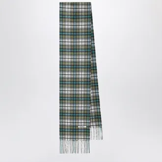 Auralee Moss green check scarf in cashmere
