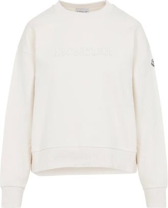 Moncler Femme, Sweatshirts et sweats &agrave; capuche, Blanc, Taille: 40 FR SweaT-shirt en coton avec logo brod&eacute;