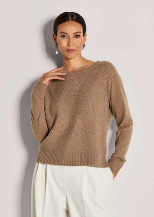 Madeleine Strickpullover Luxuri&ouml;ser Wollpullover mit Jacquard-Muster Herbstpullover mit Rundhalsausschnitt und langen &Auml;rmeln