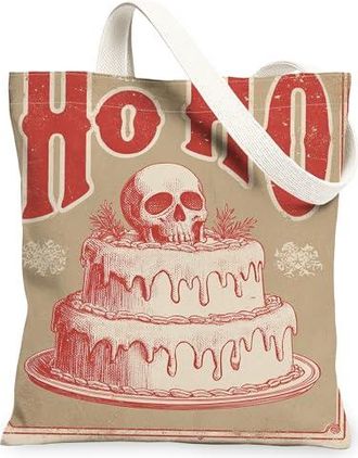 Generic Sacs fourre-tout en toile avec motif cr&acirc;ne dHalloween, motif g&acirc;teau r&eacute;tro, sacs d&eacute;picerie, sacs d&eacute;picerie r&eacute;utilisables, l&eacute;gers et lavables en automne